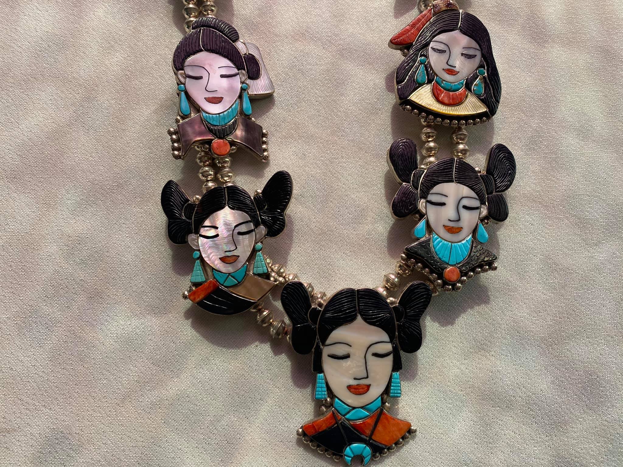 Zuni Tewa Shirley Benn Signed Sterling Silver Maiden Squash Necklace ...
