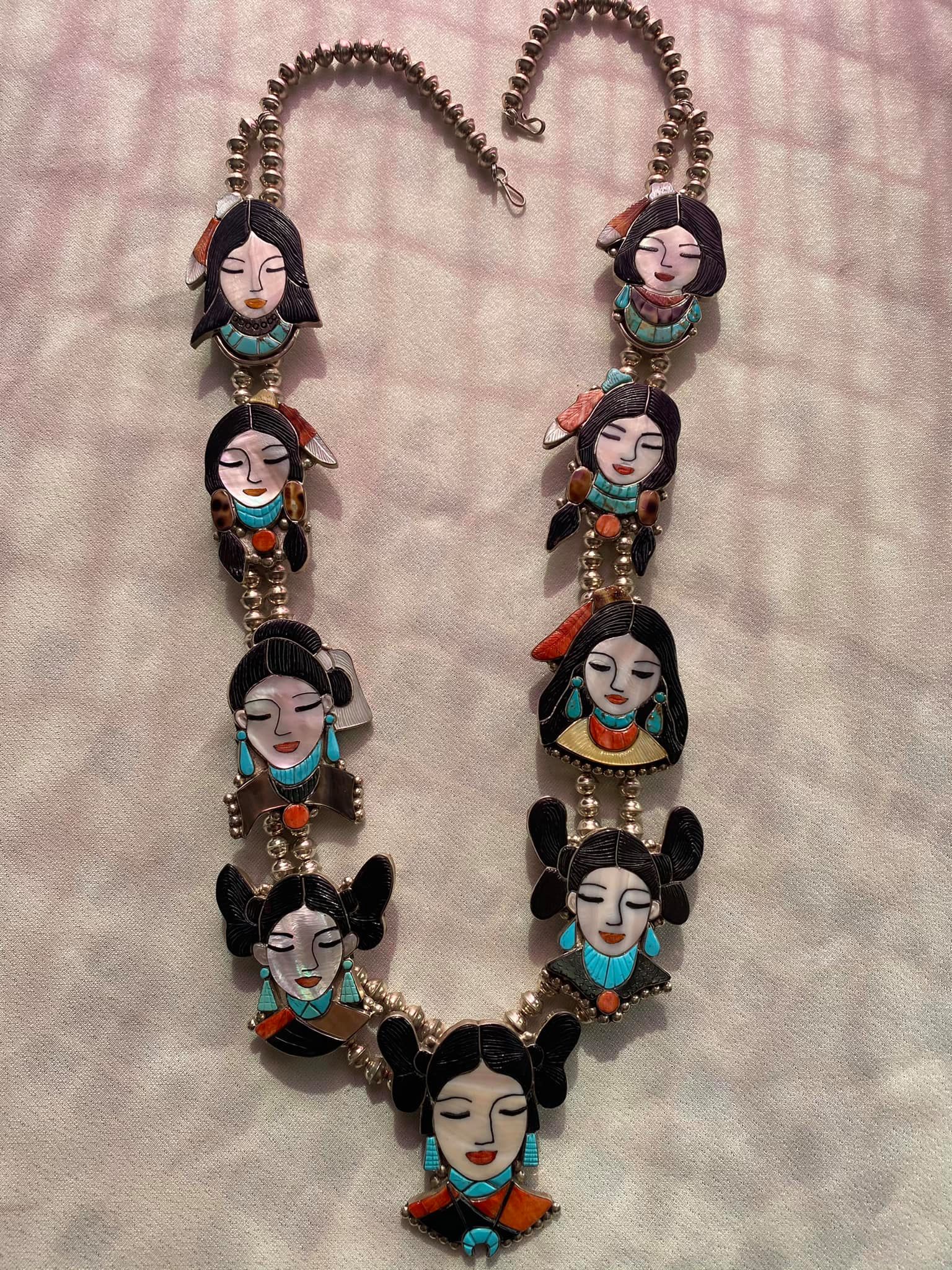 Zuni Tewa Shirley Benn Signed Sterling Silver Maiden Squash Necklace ...