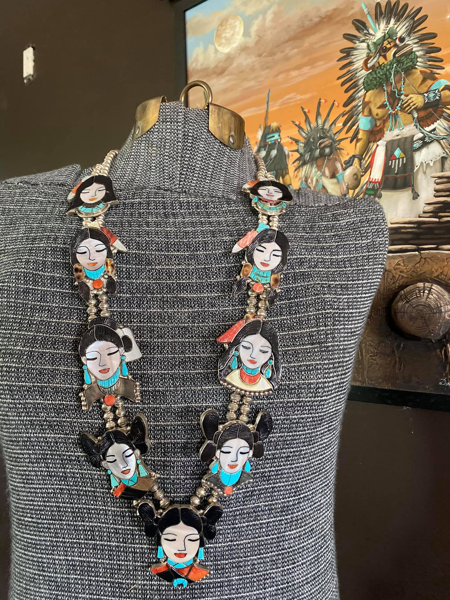 Zuni Tewa Shirley Benn Signed Sterling Silver Maiden Squash Necklace ...