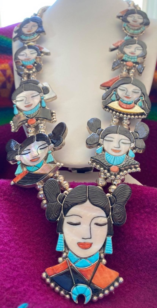 Zuni Tewa Shirley Benn Signed Sterling Silver Maiden Squash Necklace ...