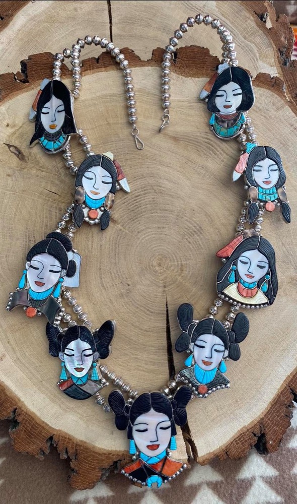 Zuni Tewa Shirley Benn Signed Sterling Silver Maiden Squash Necklace ...