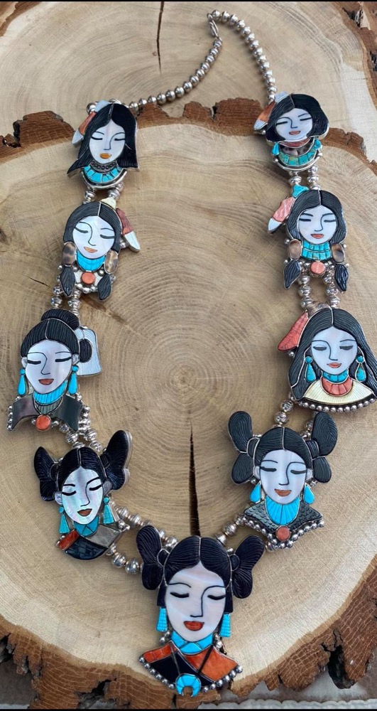 Zuni Tewa Shirley Benn Signed Sterling Silver Maiden Squash Necklace ...
