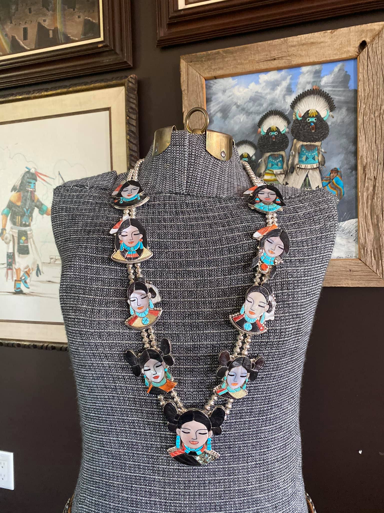 Zuni Tewa Shirley Benn signed sterling silver Maiden squash necklace ...