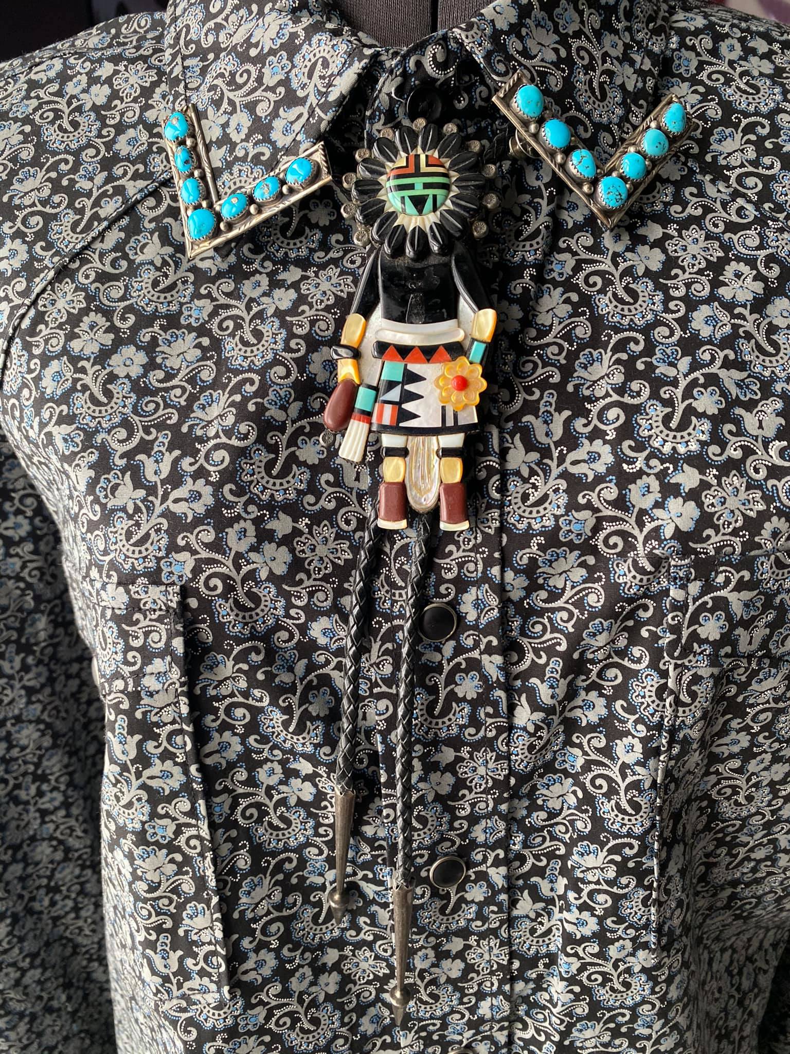 Zuni Andrew Dewa signed Sterling Silver Hopi Sunface Kachina Bolo Tie ...