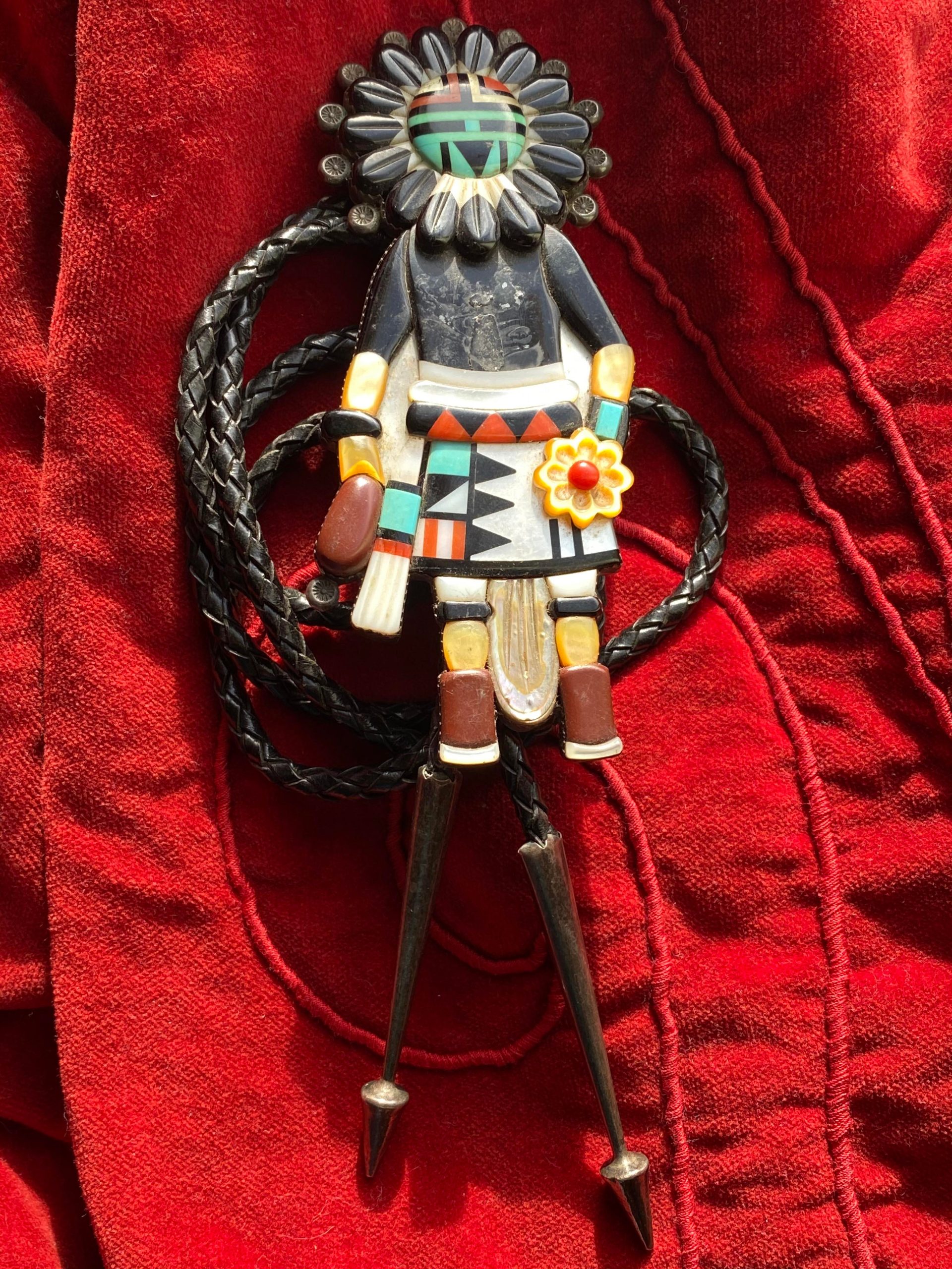 Zuni Andrew Dewa signed Sterling Silver Hopi Sunface Kachina Bolo Tie ...