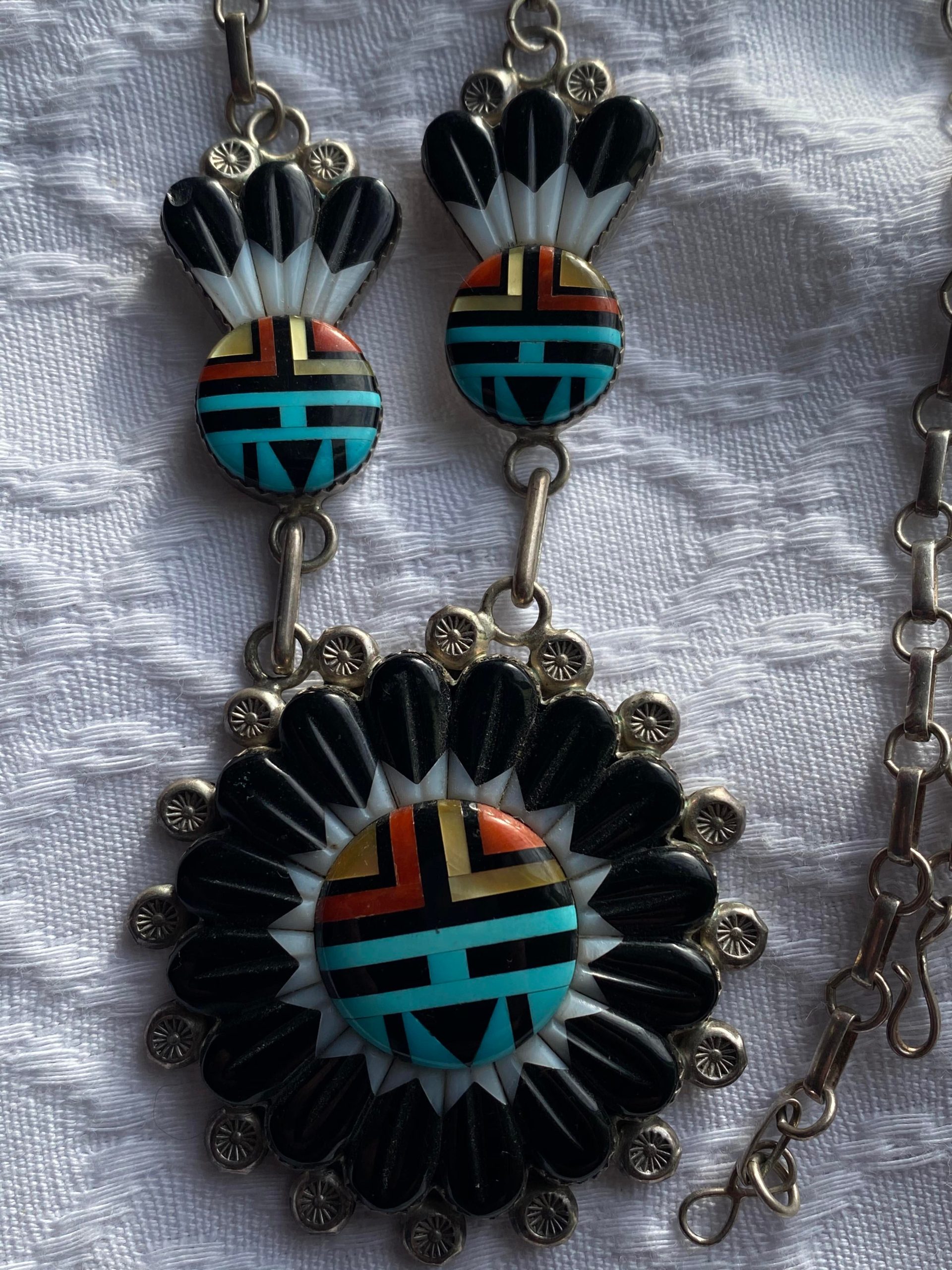 Zuni Andrew Dewa signed Sterling Silver Hopi Sunface Kachina Necklace ...