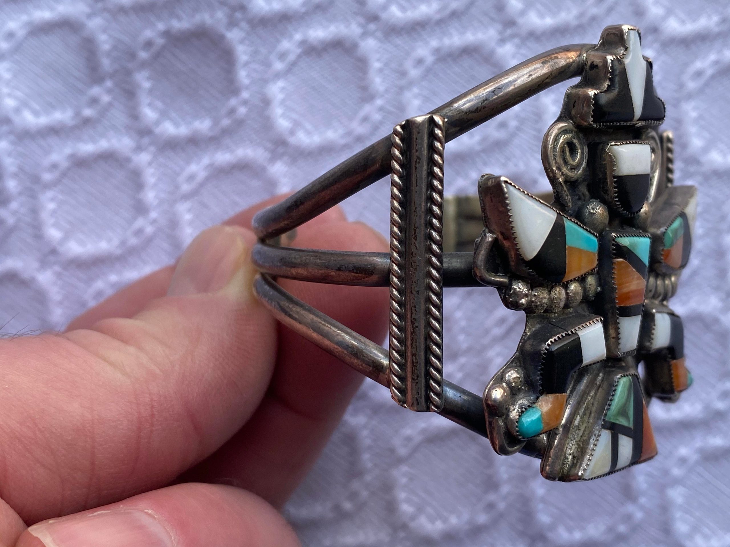 Vintage Exceptional Zuni unsigned sterling silver inlaid Knifewing ...
