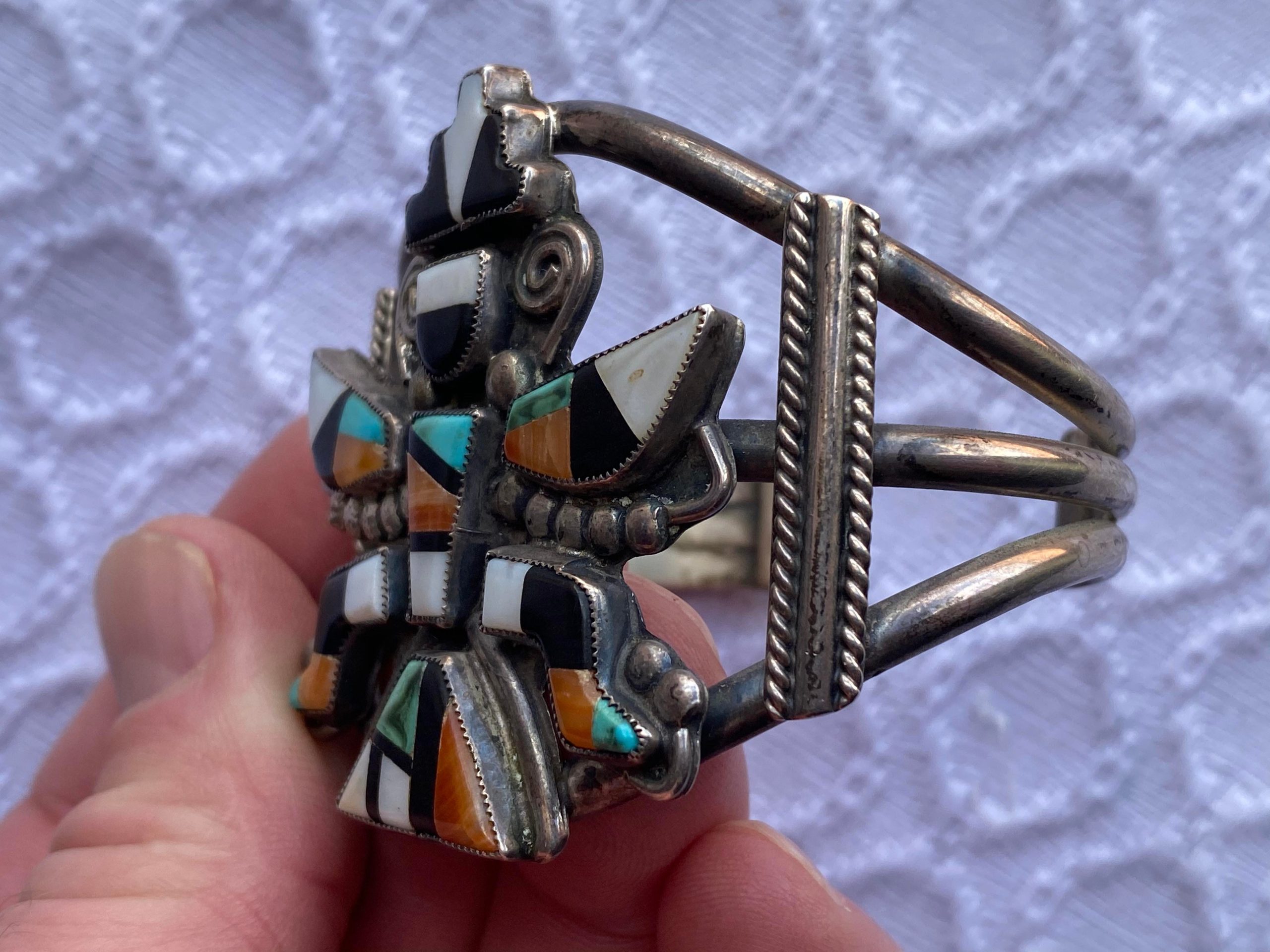 Vintage Exceptional Zuni unsigned sterling silver inlaid Knifewing ...
